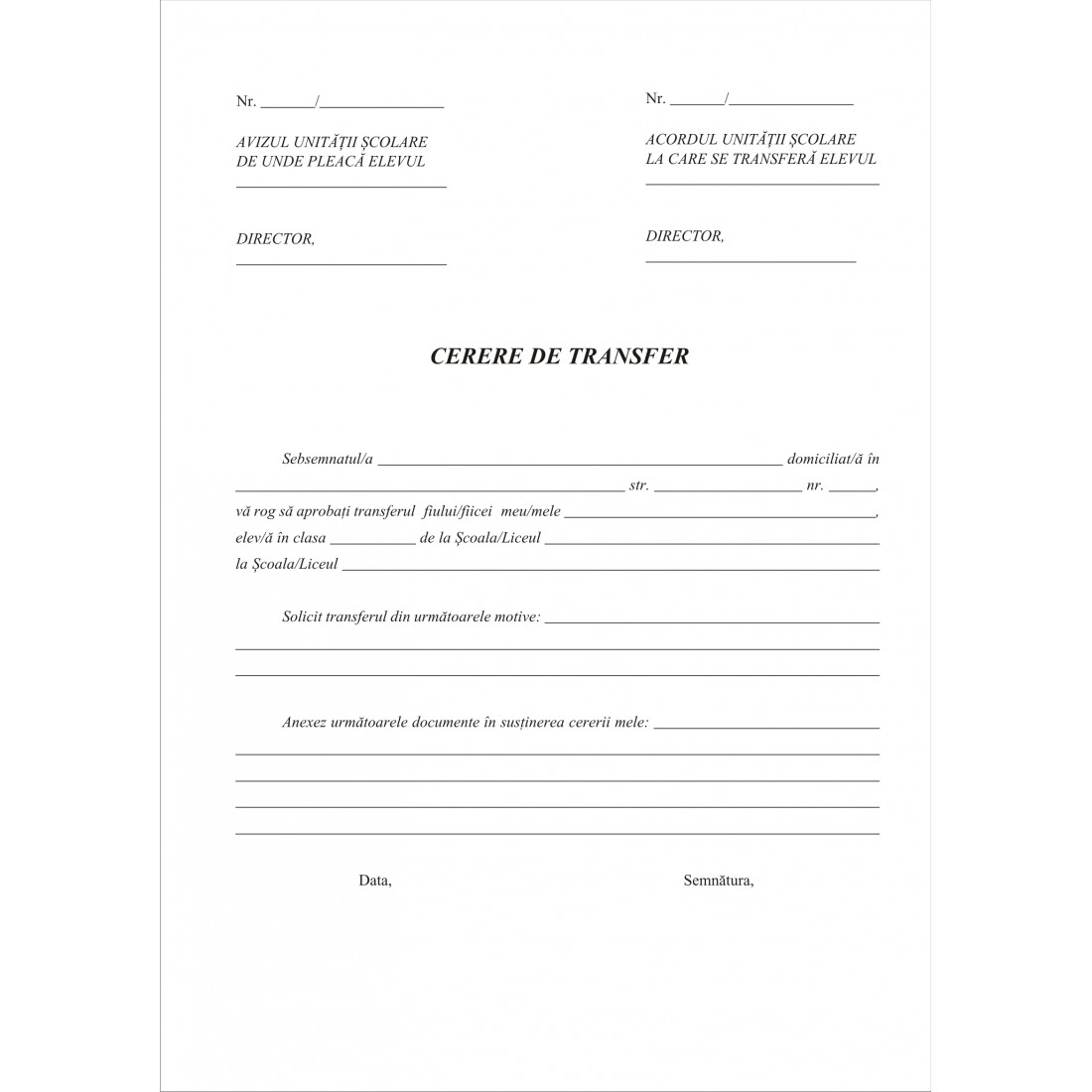 Adresa - Cerere transfer elev A4, imprimate scolare, imprimate scolare ...